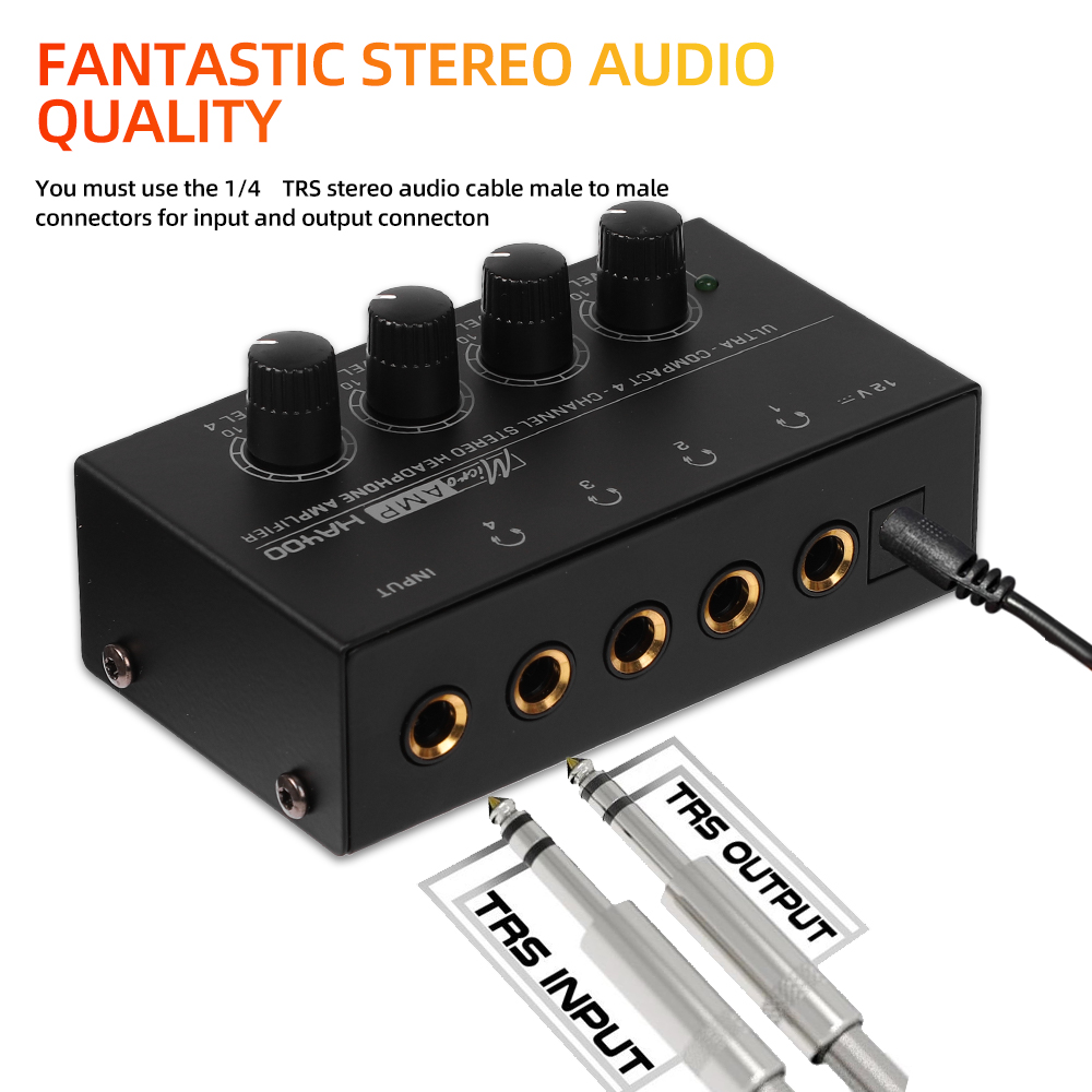HA400 Headphone Amplifier - 4 Channels, 1 Input and 4 Outputs, Ultra ...