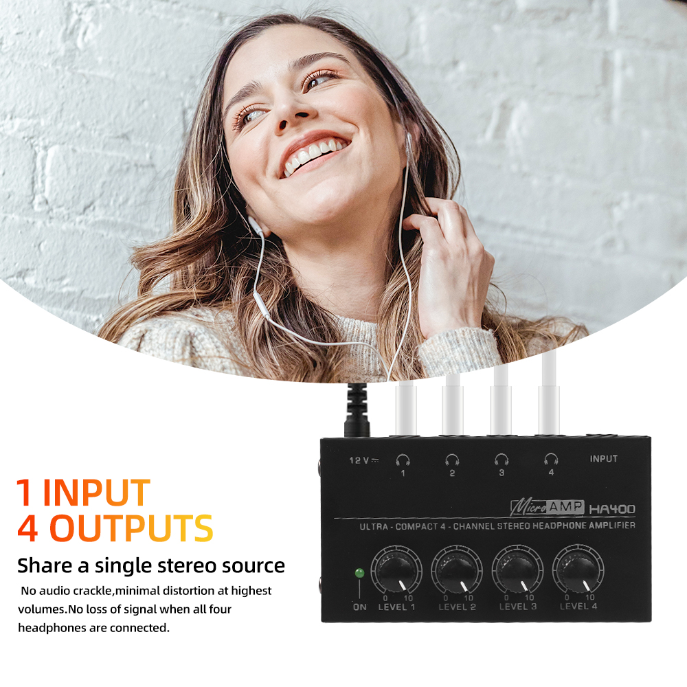 HA400 Headphone Amplifier 4 Channels 1 in 4 out Ultra-Compact Stereo ...