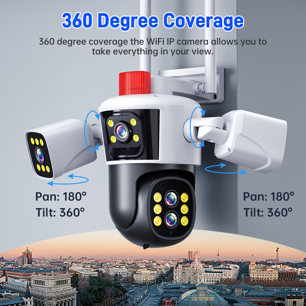 Difang 10X Zoom outdoor WiFi security Camera, Four Len Three Screens ...