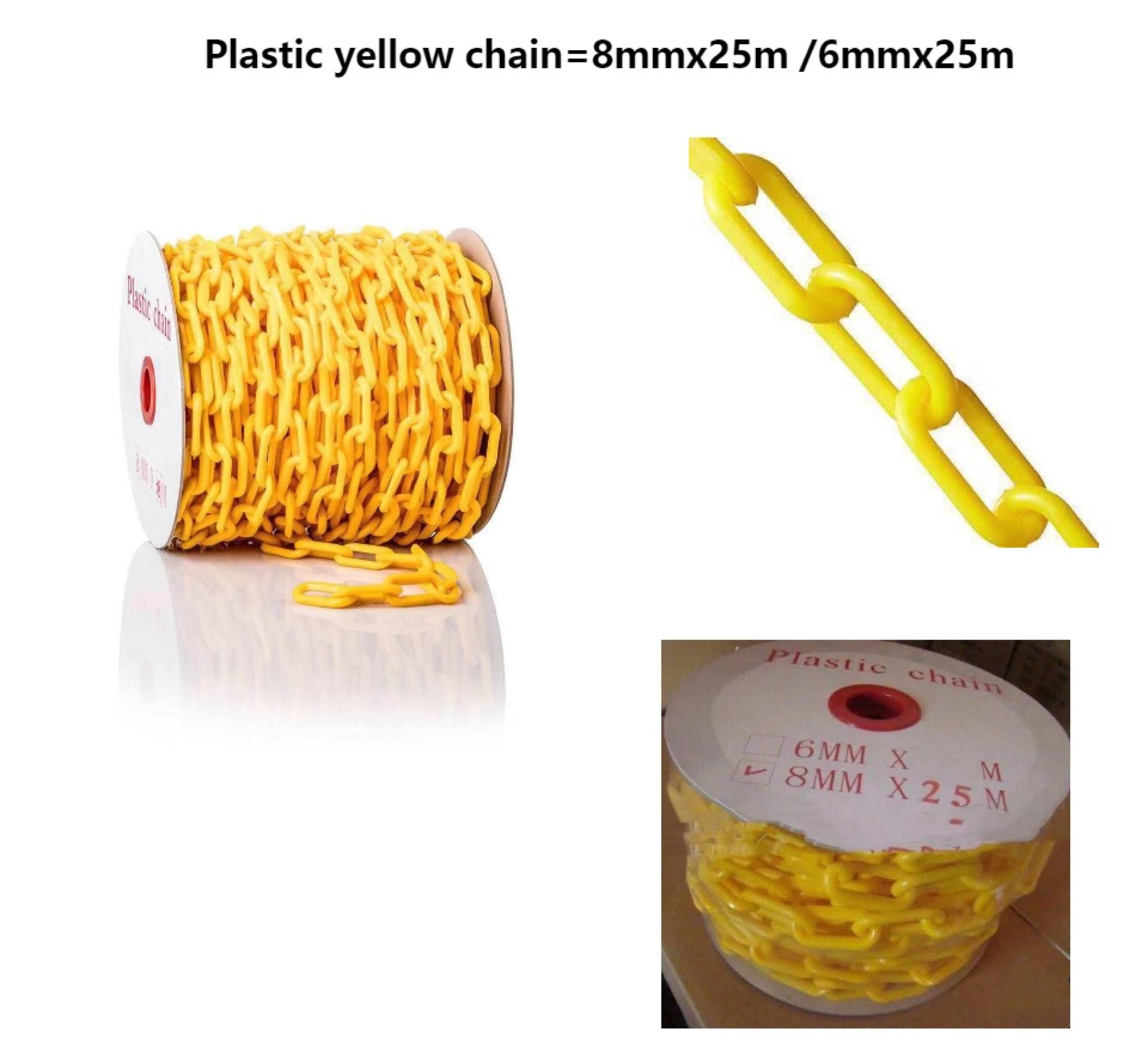 Plastic yellow chain=8mmx25m /6mmx25m 5Meter Plastic Warning Barrier ...