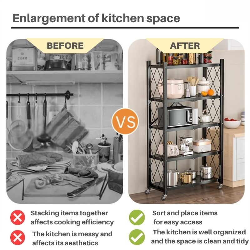 Foldable 3/4/5 Layer Metal Rack Steel Rack Kitchen Rack Organizer ...