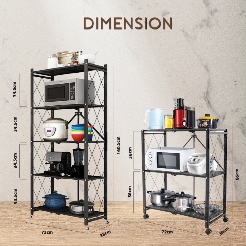 Foldable 3/4/5 Layer Metal Rack Steel Rack Kitchen Rack Organizer ...
