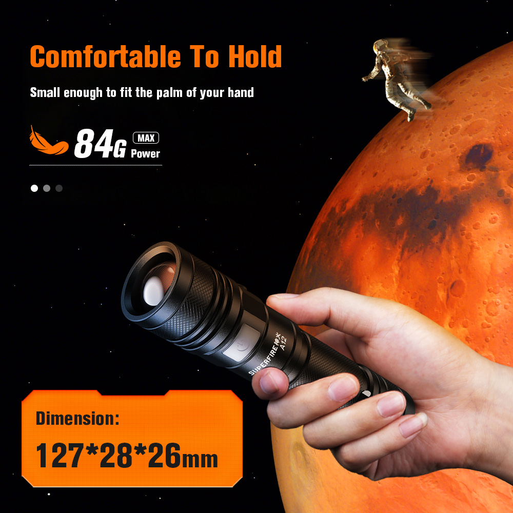 SUPERFIRE A12 Flashlight LED Zoom Torchlight Aluminium Alloy Heavy Duty ...