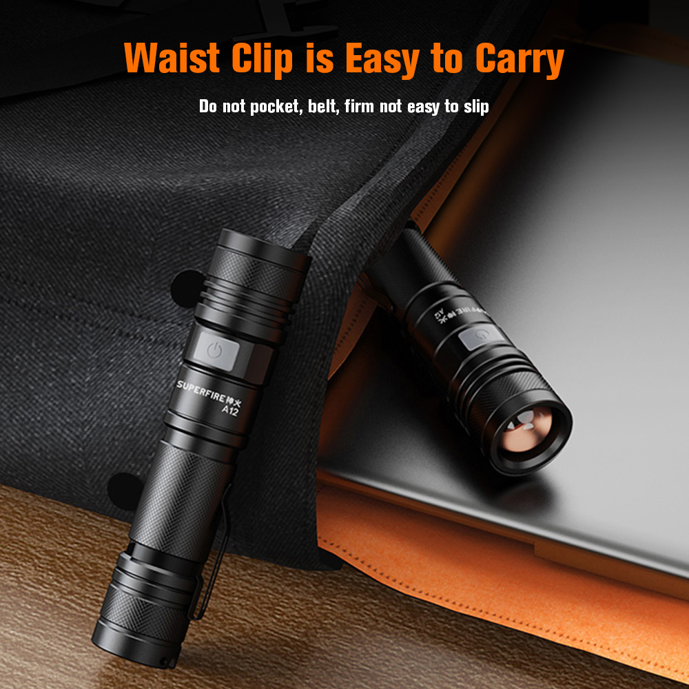 SUPERFIRE A12 Flashlight LED Zoom Torchlight Aluminium Alloy Heavy Duty ...