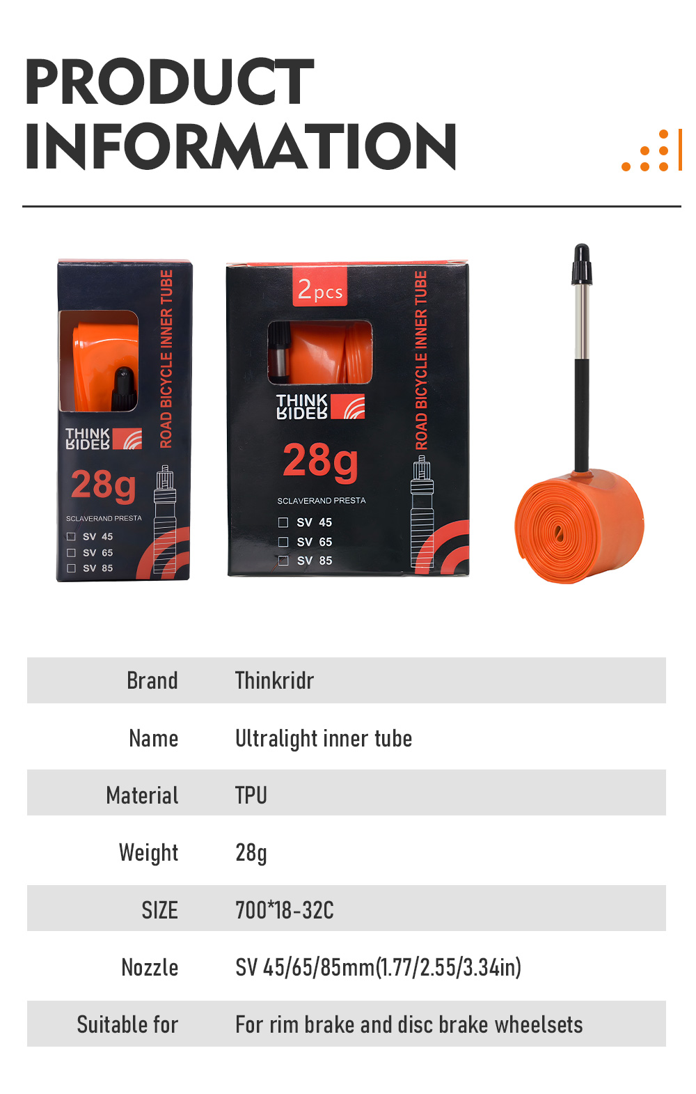 ThinkRider 28g Ultralight Bike Inner Tube 700 x 18 25 28 Road Bicycle ...