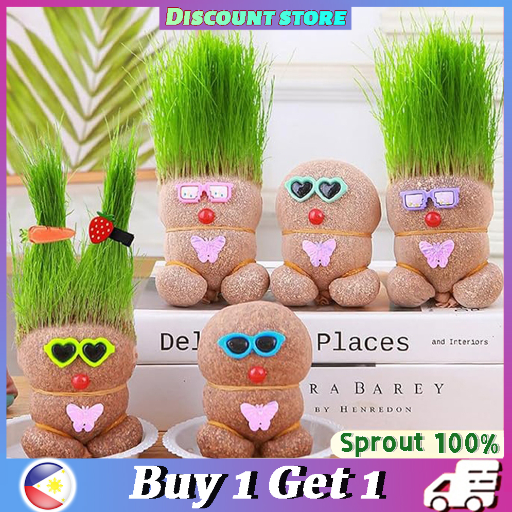 Buy 1 Get 1 DIY Children Growing Grass Head Doll Mini growing grass ...