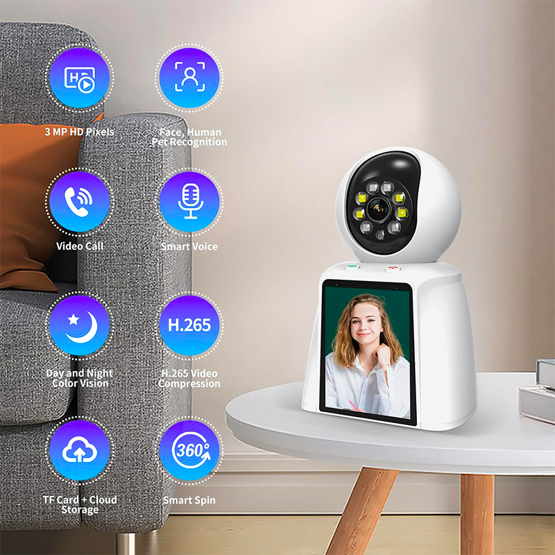 4K 3MP HD Wireless CCTV Security camera with 2.8 inch Screen Two-way ...