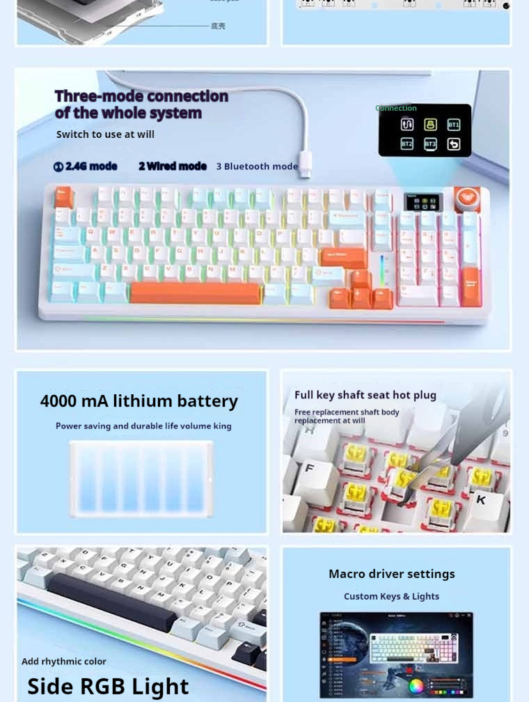 AULA S98pro three mode customized wireless mechanical keyboard, Gasket ...