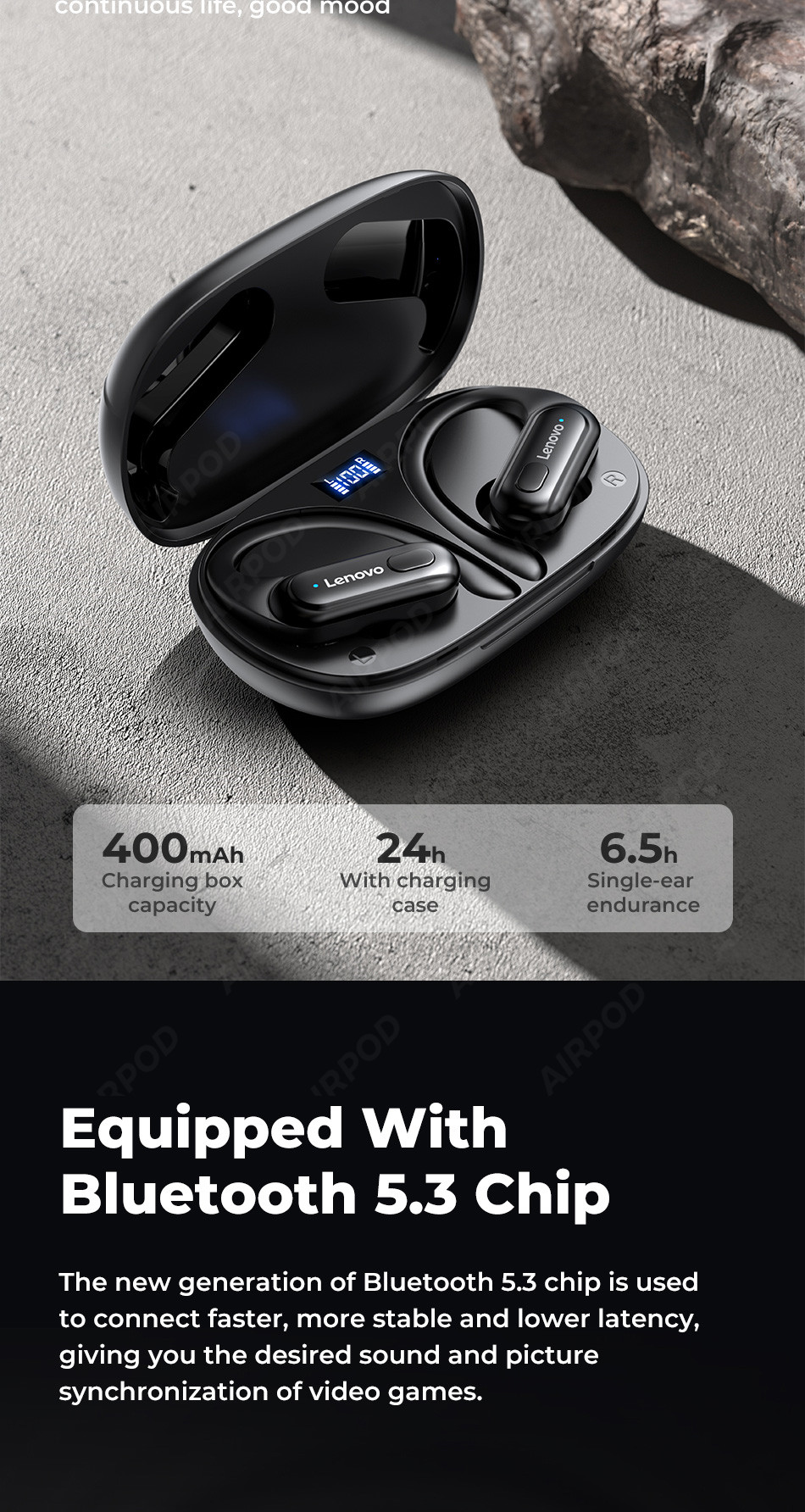 Lenovo XT60 Sport Bluetooth Wireless Earphones With Mic HiFi Stereo ...