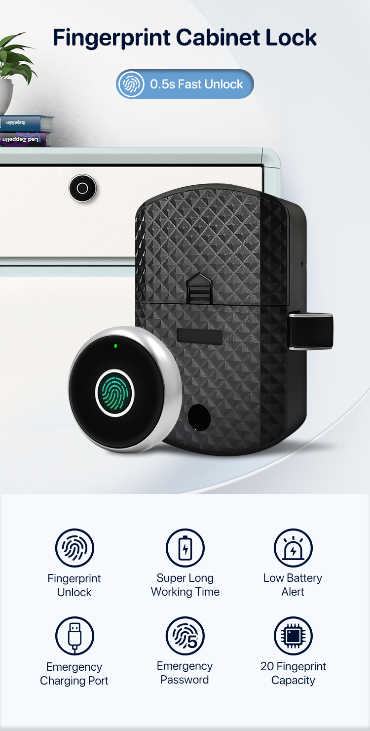Fingerprint Cabinet Lock Keyless Anti Theft Lock 20 Fingerprint ...