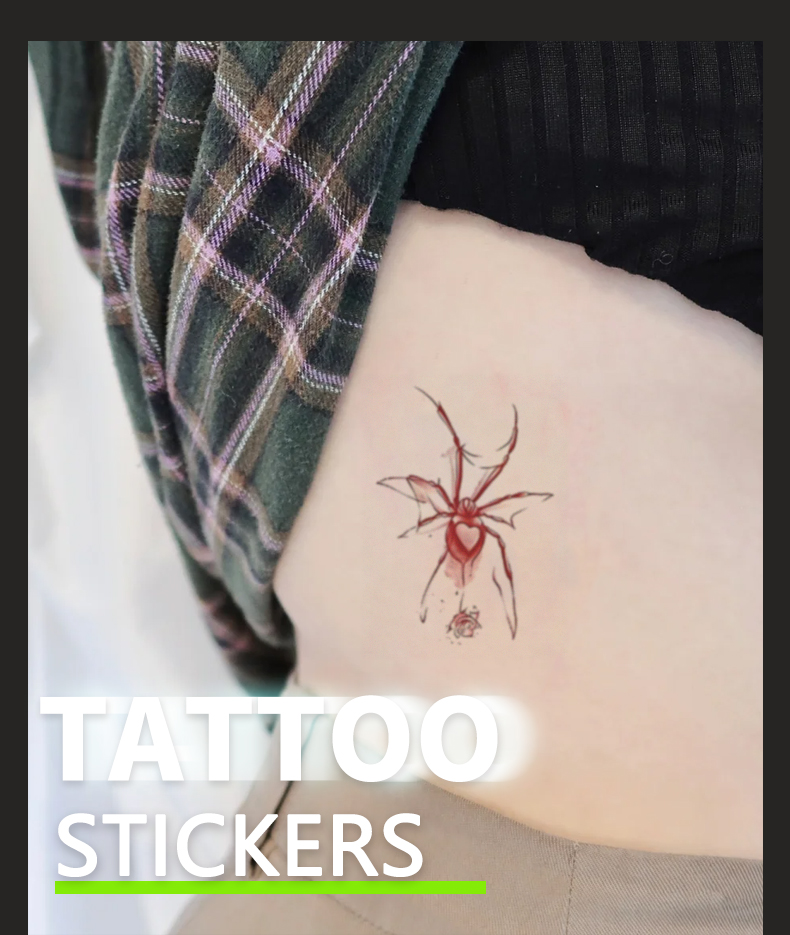 Blood Red Spider Colorful Tattoo Stickers Waterproof Lasting Female Arm ...
