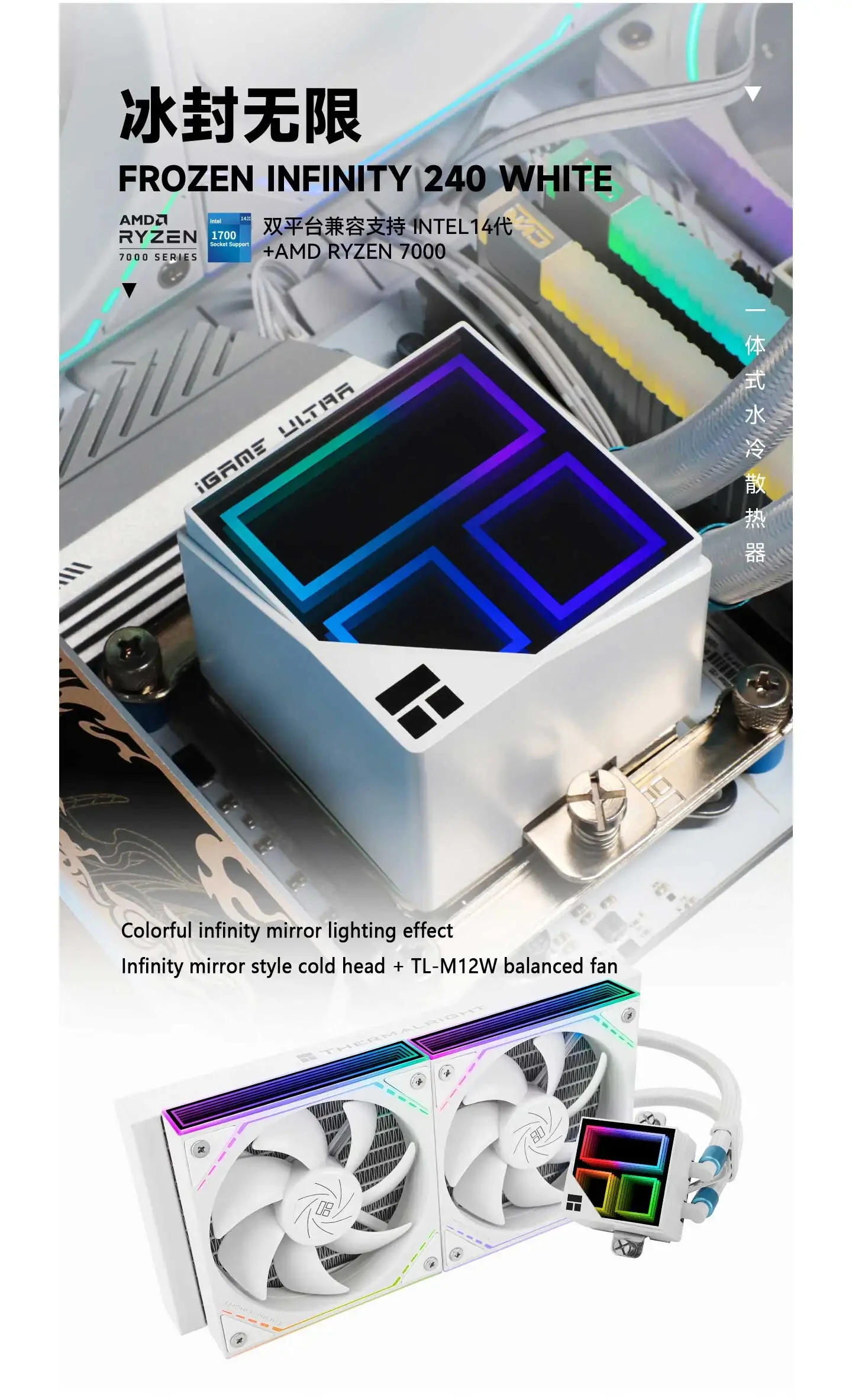 Thermalright Frozen Infinity 360 WHITE Liquid CPU Cooler PWM Fans with 2000RPM Desktop CPU Aio ...