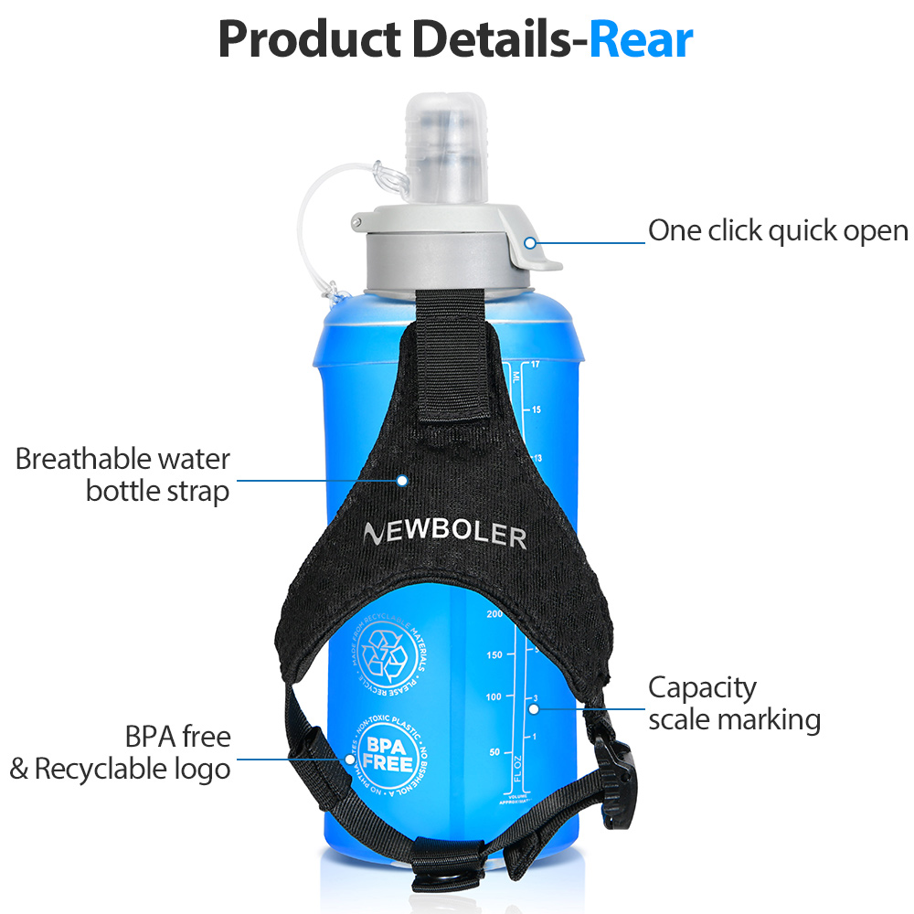 NEWBOLER 500ml TPU Handheld Running Water Bottle Soft Flask Adjustable ...