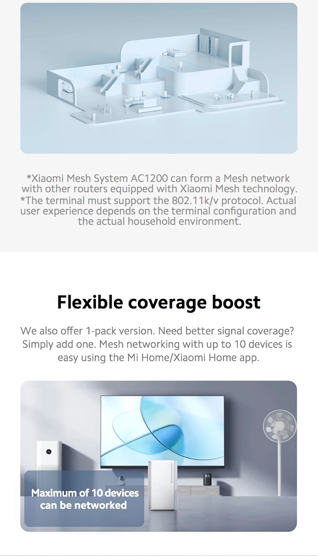 Xiaomi Mesh System AC1200 EU(1pack&2pack)|Simple and compact design|2.4GHz and 5GHz dual-band ...