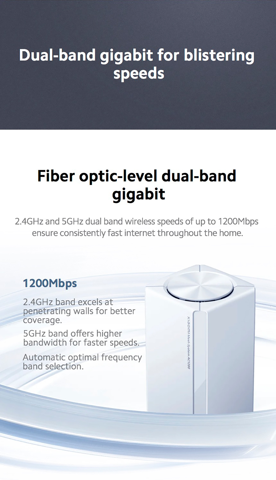 Xiaomi Mesh System AC1200 EU(1pack&2pack)|Simple and compact design|2.4GHz and 5GHz dual-band ...