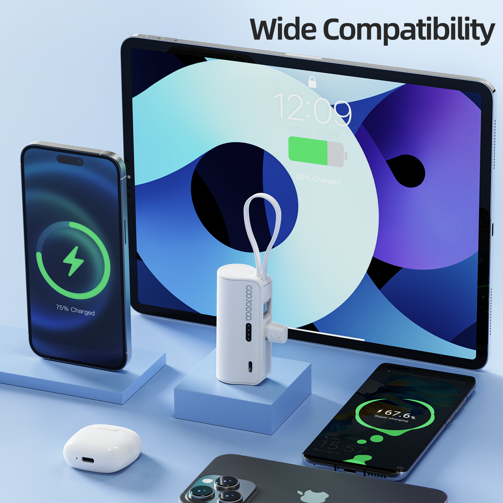 GOOJODOQ 4000 -10000mah Mini Powerbank for iphone Android Phone Built ...