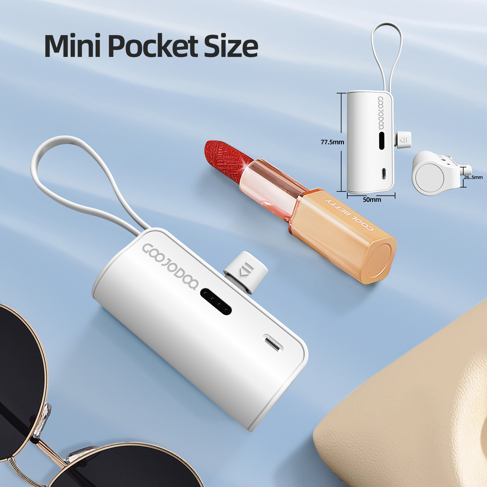 GOOJODOQ 5000mah Mini Powerbank for iphone Android Phone Built in Cable Small Portable Type C ...