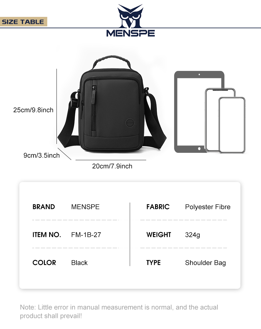 MENSPE Men Bags Men's Shoulder Bag Cross Body Bag Casual Handbag Men ...