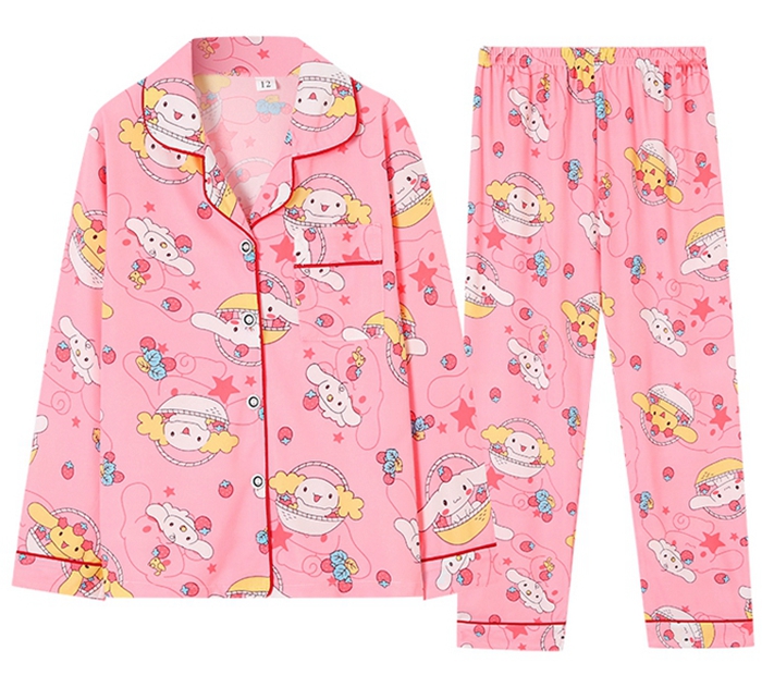 Cute Labubu Girls Pyjamas Children Long Sleeve pajamas Big Girl Lapel ...