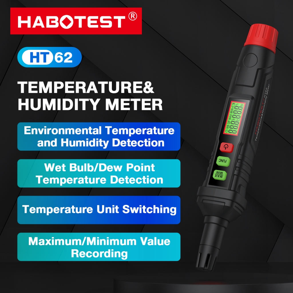 HABOTEST HT62 Temperature & Humidity Meter 4-in-1 Digital Psychrometer ...