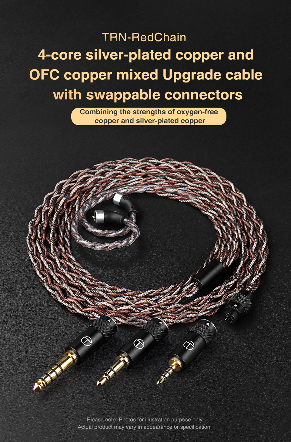 TRN RedChain Silver-Plated Copper With Mic Upgrade Earphone Cable For ...