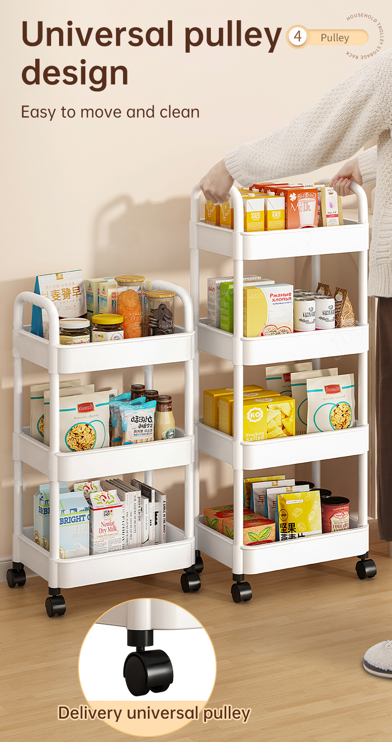 Removable Trolley Cart Organizer 3/4/5-Tier Plastic Utility Cart Moving ...