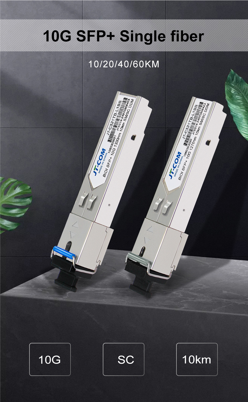 JT-COM a Pair 10G BIDI 10/20/40/60KM SFP Module SM SC 1270/1330nm ...