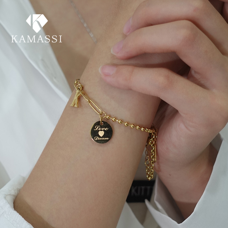 KAMASSI Stainless Steel Love and Dream Tag Bracelet Hypoallergenic Non ...