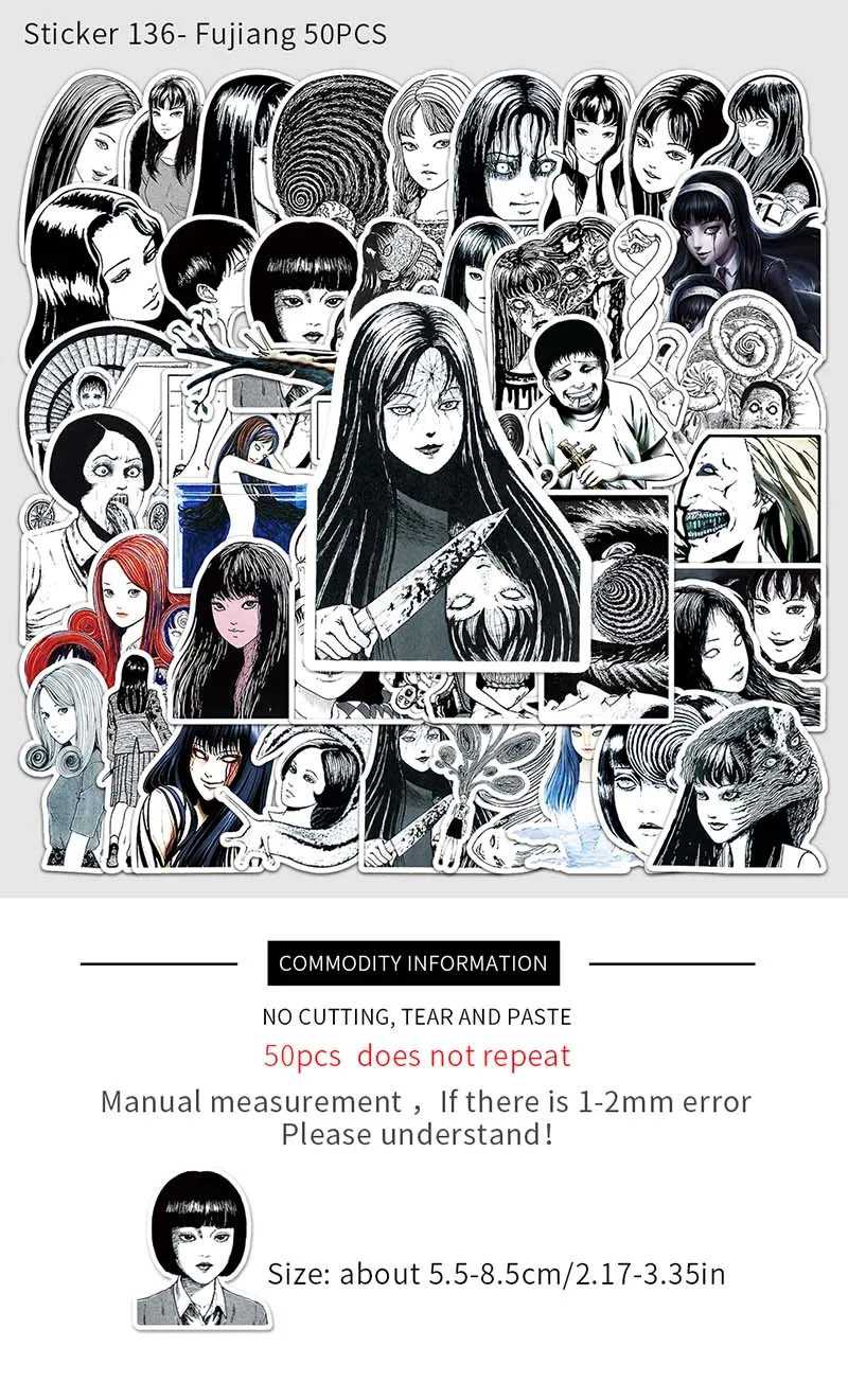 50pcs Kawakami Tomie Cartoon Stickers Horror Anime Girl Graffiti Decals ...