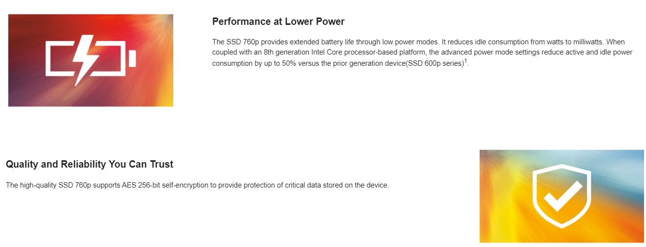 Intel 760P/7600P Series M.2 2280 128GB 256GB 512GB PCIe 3.1 x4 (NVME ...