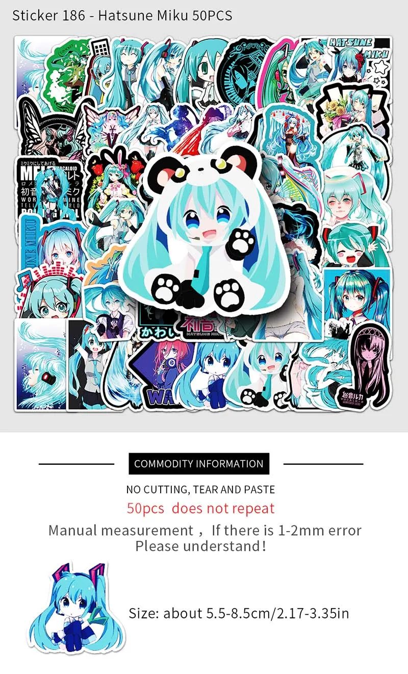 50pcs Hatsune Miku Stickers DIY Guitar Skateboard Waterproof Phone Case ...