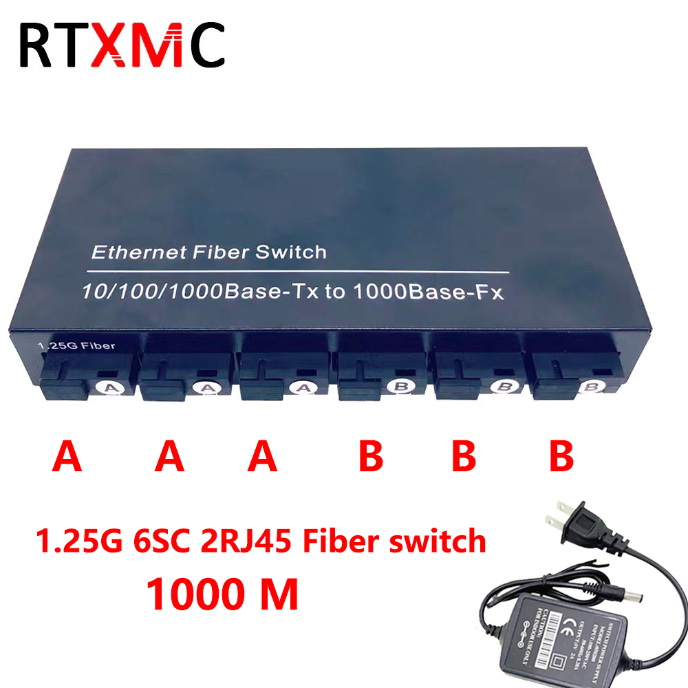 Fiber Switch 6 SC Port 2 RJ45 Port 10/100/1000mbps Ethernet Gigabit ...