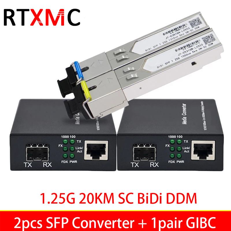 SC Gigabit Media Converter SFP Transceiver Module 20KM 1000Mbps Fast Ethernet RJ45 to Fiber ...