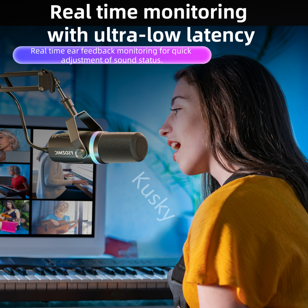 X100 live broadcast Sound Card FS200 USB/48V XLR Dual model microphone Mixer Kit Sound Effect ...