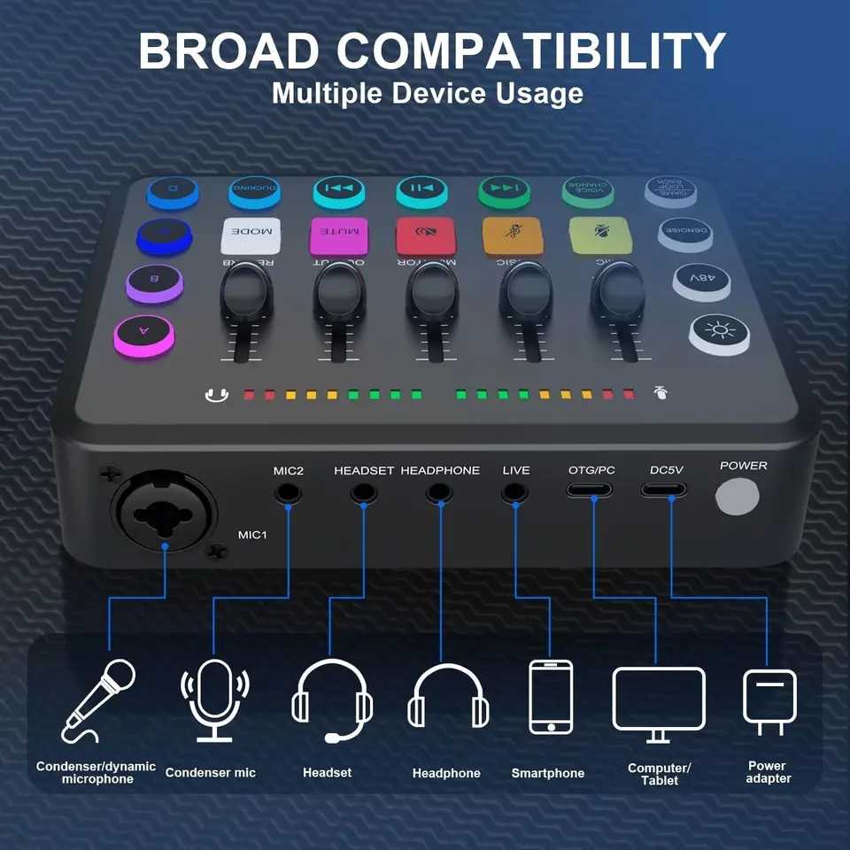 X100 live broadcast Sound Card FS200 USB/48V XLR Dual model microphone ...