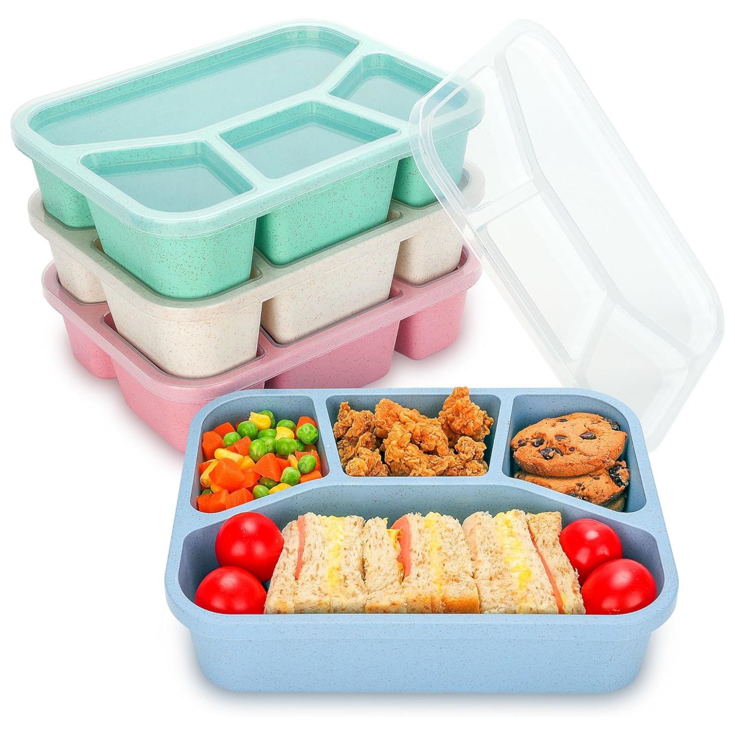 Wheat straw lunch box, square four grid student bento box, fast food ...