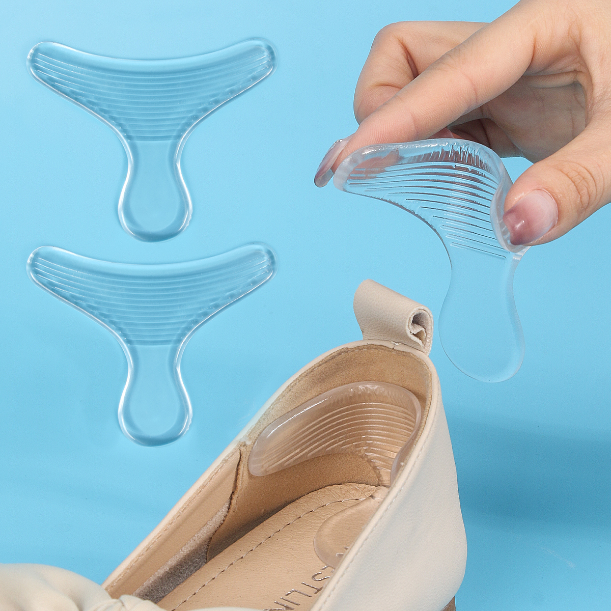 1 Double T-type transparent silicone heel sticker to prevent frosting ...