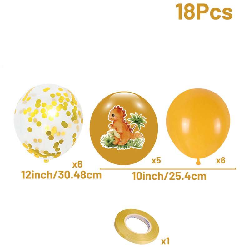 18pcs Lemon Yellow Dinosaur theme Latex Balloons Cartoon Tyrannosaurus ...