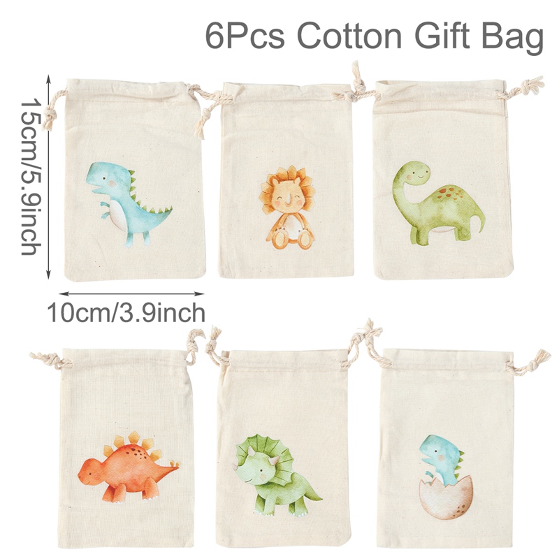 6pcs 15*10cm Cartoon Dinosaur Pattern Drawstring Bag Safari Jungle Dino ...