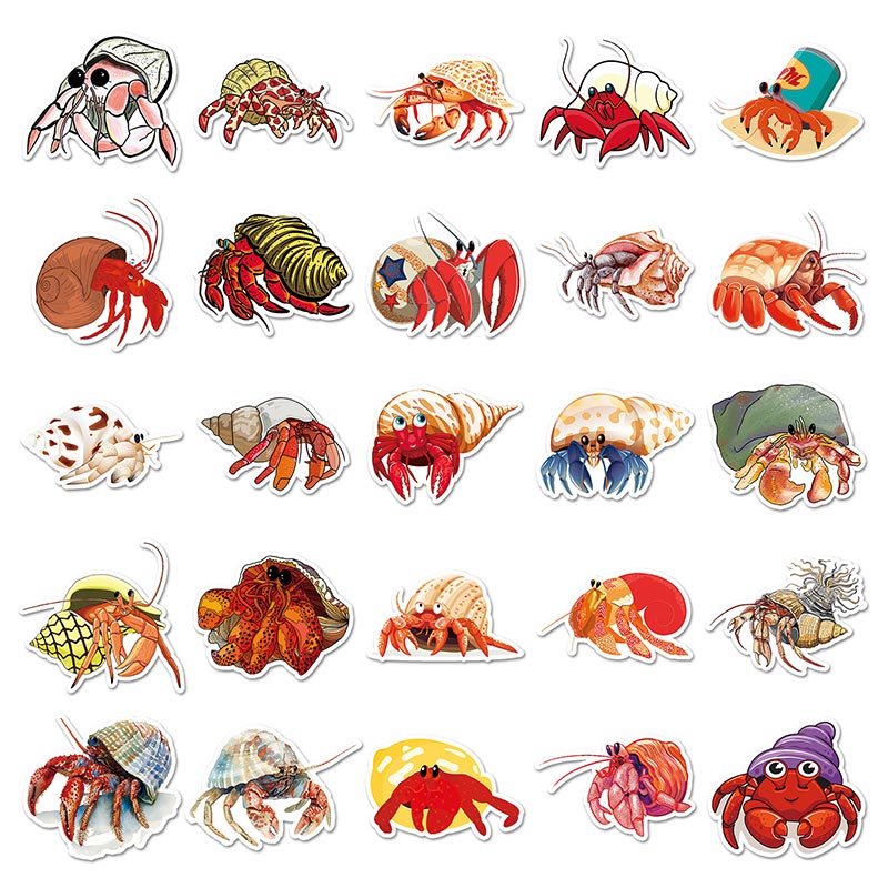 50PCS Hermit Crab Cartoon Sticker Animal Sticker Luggage Laptop Phone ...