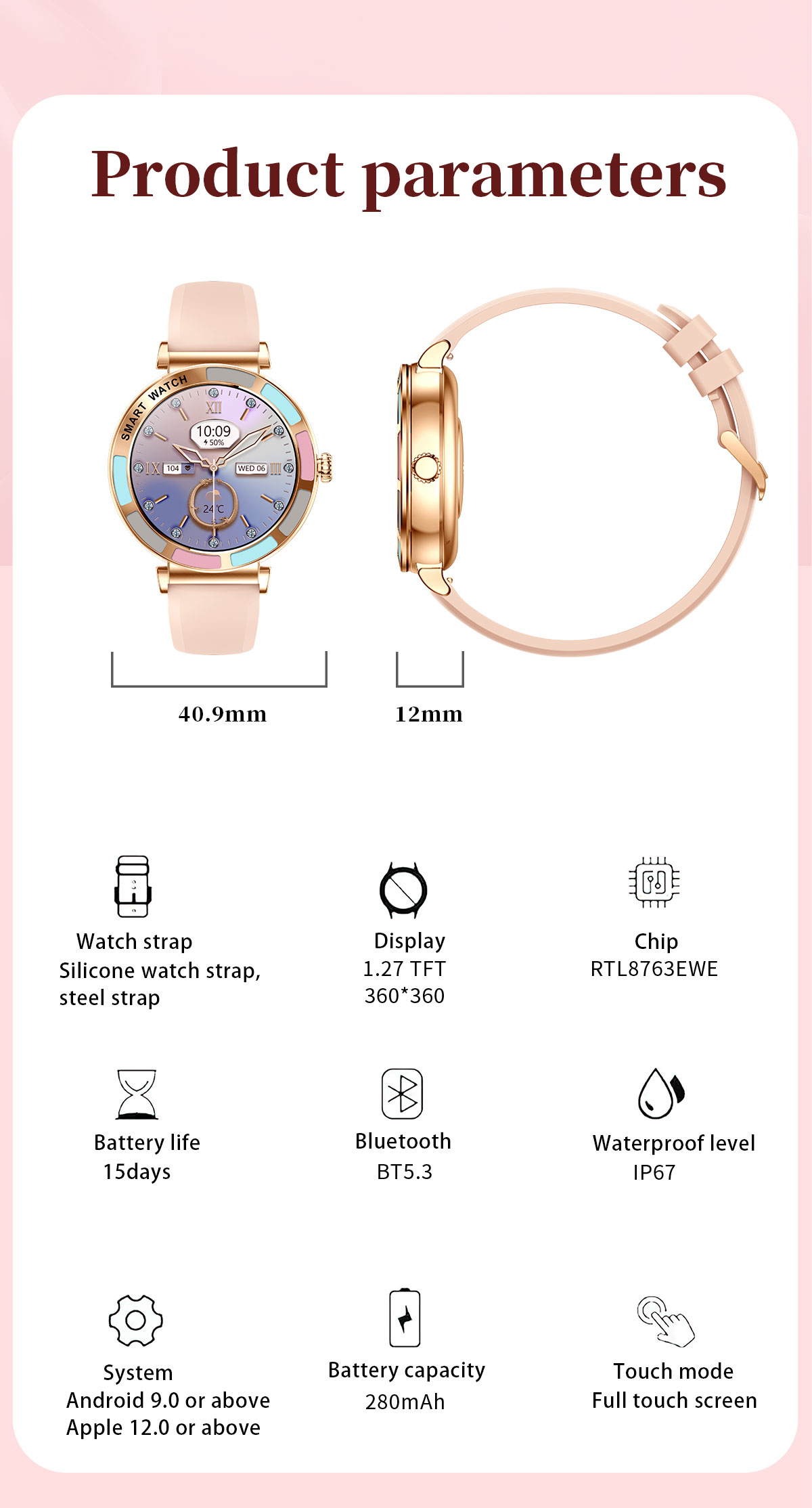 Aolon LILY R2 Smart Watch For Woman 41mm Original Female Health Message Reminder Fashion ...