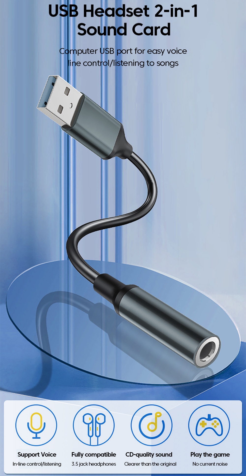 Laptop Desktop USB To 3.5mm Audio Earphone Adapter External USB Sound Card Aux Mic Audio Jack ...