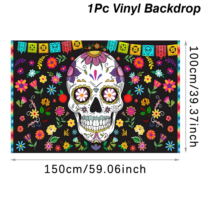150*100cm Vinyl Day Of Dead Backdrop Skull Floral Photograph Background ...