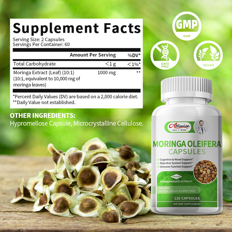 Alliwise Moringa Capsules 1000MG Pure Moringa Leaf Powder Supplement ...