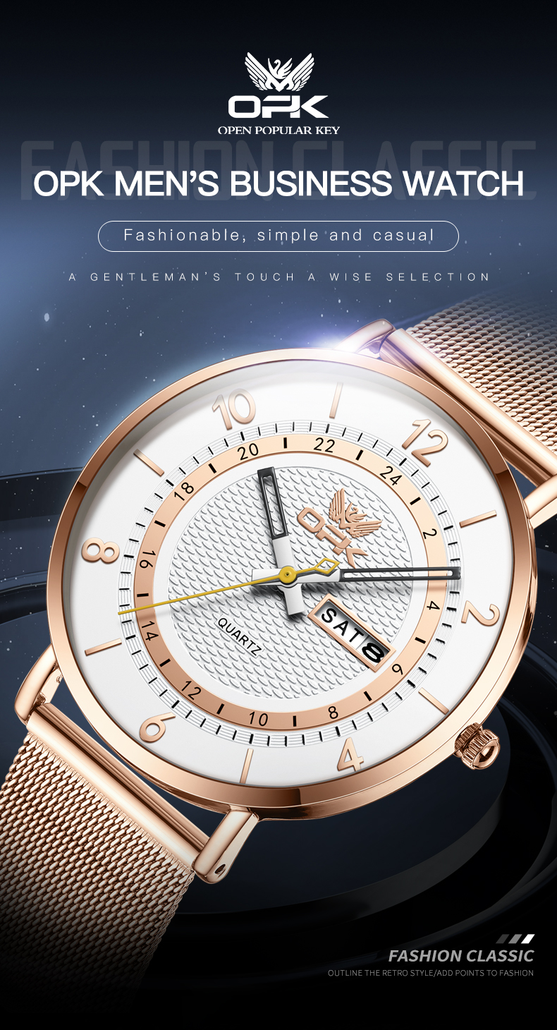 OPK Watch For Men Waterproof Original Quartz Mesh Strap Calendar ...