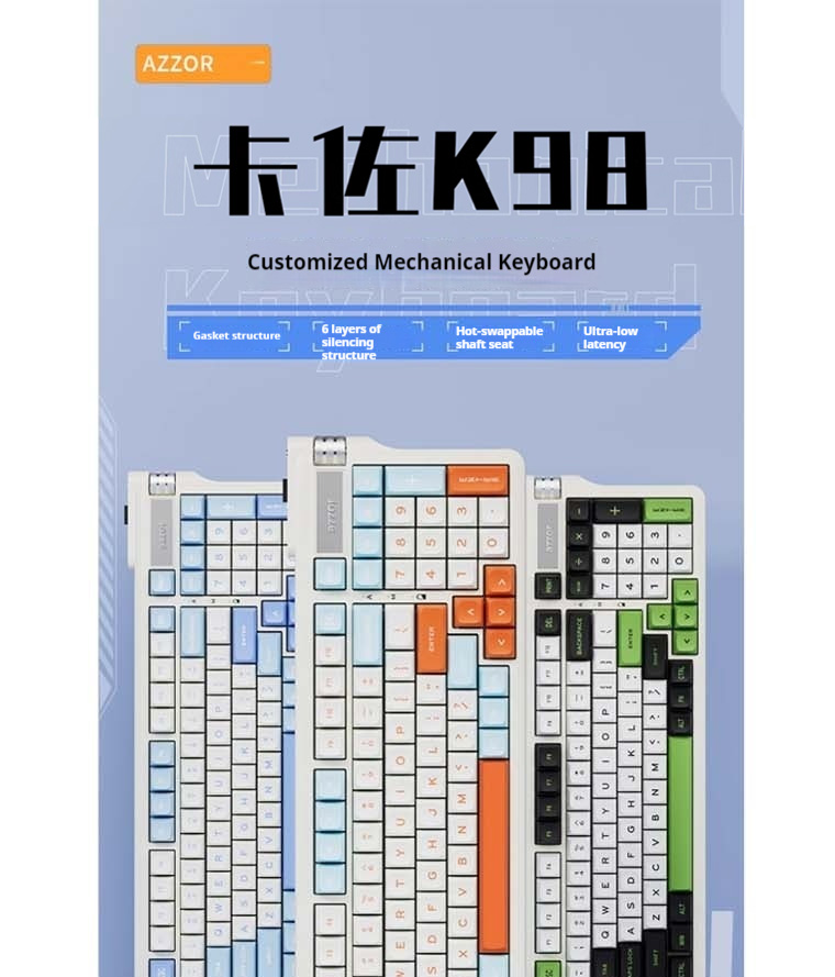 AZZOR K98 96-key RGB light effect custom mechanical keyboard Wireless three-mode Bluetooth ...