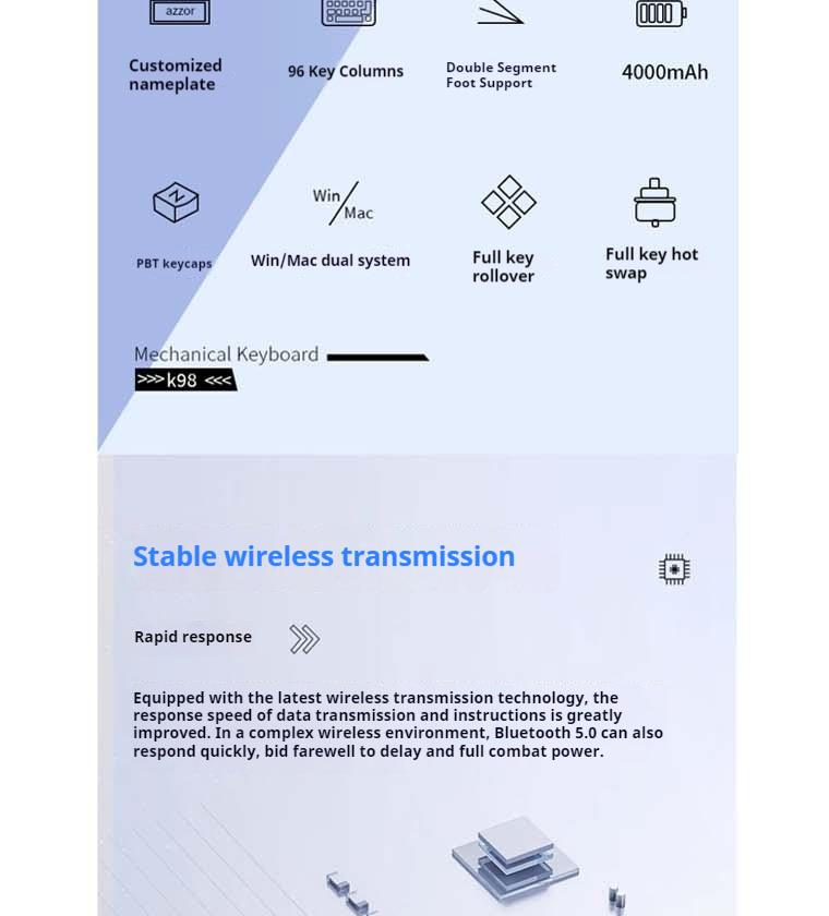 AZZOR K98 96-key RGB light effect custom mechanical keyboard Wireless three-mode Bluetooth ...