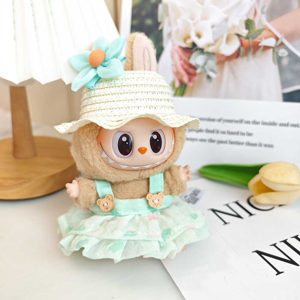 Labubu Sitting Party V2 Straw Hat Halter Dress for Labubu V1/V2 Dressup ...