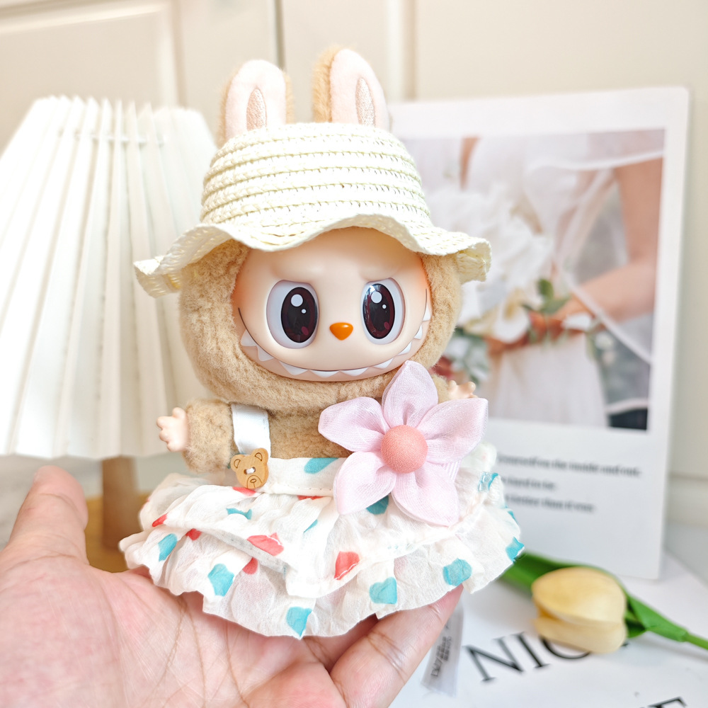Labubu Sitting Party V2 Straw Hat Halter Dress for Labubu V1/V2 Dressup ...