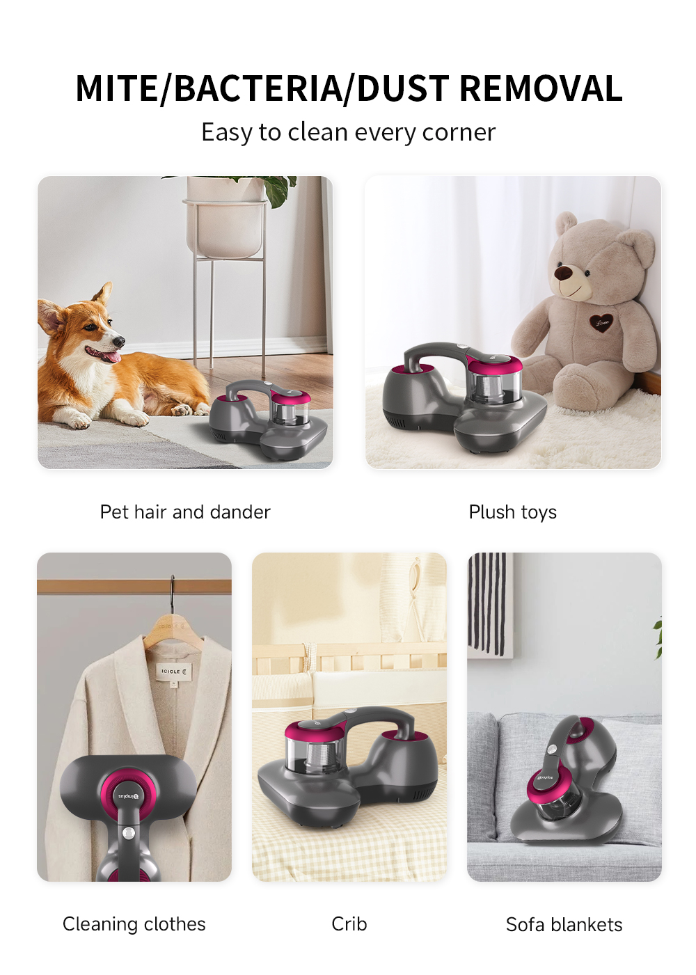 Simplus Dust Mite Vacuum Cleaner 14KPa Handheld Upgraded Effectively ...